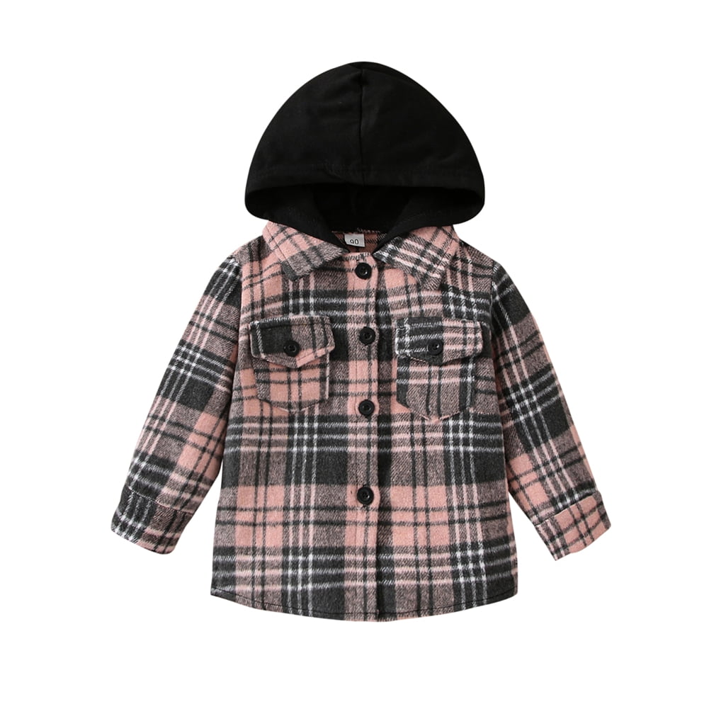 SYNPOS Toddler Kids Boys Girls Hooded Plaid Shirt Outwear Button Jacket ...