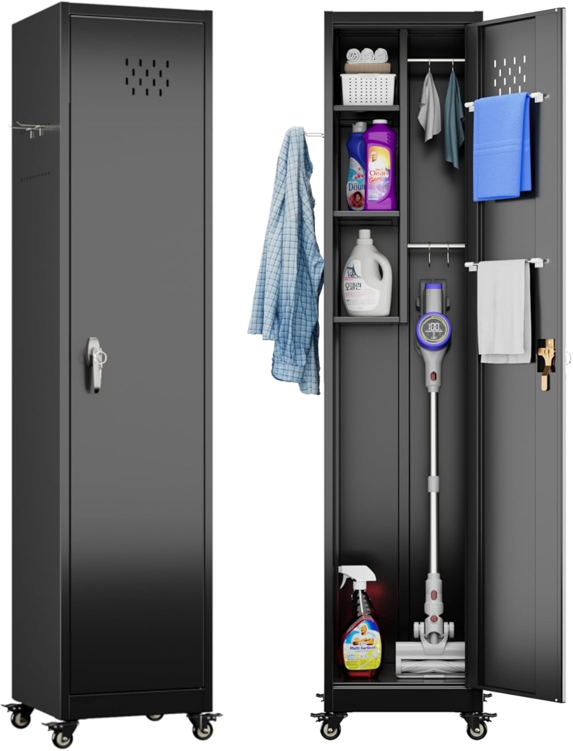 SYNYLIIFE 72" H Lockable Storage Cabinet with Wheels, Metal Cleaning ...