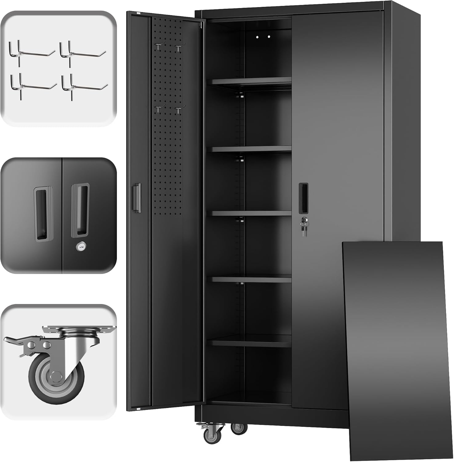 SYNYLIIFE Metal Garage Storage Cabinet with Wheels, Rolling Tool ...