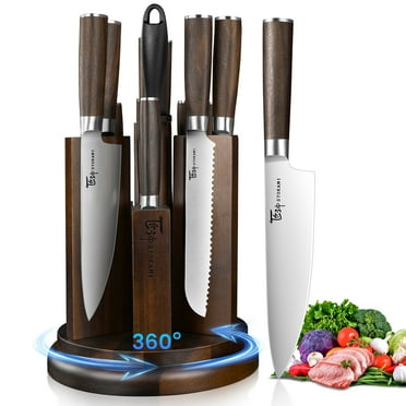 15PC Knife Block Set, Knife Set with Block for kitchen, High Carbon ...