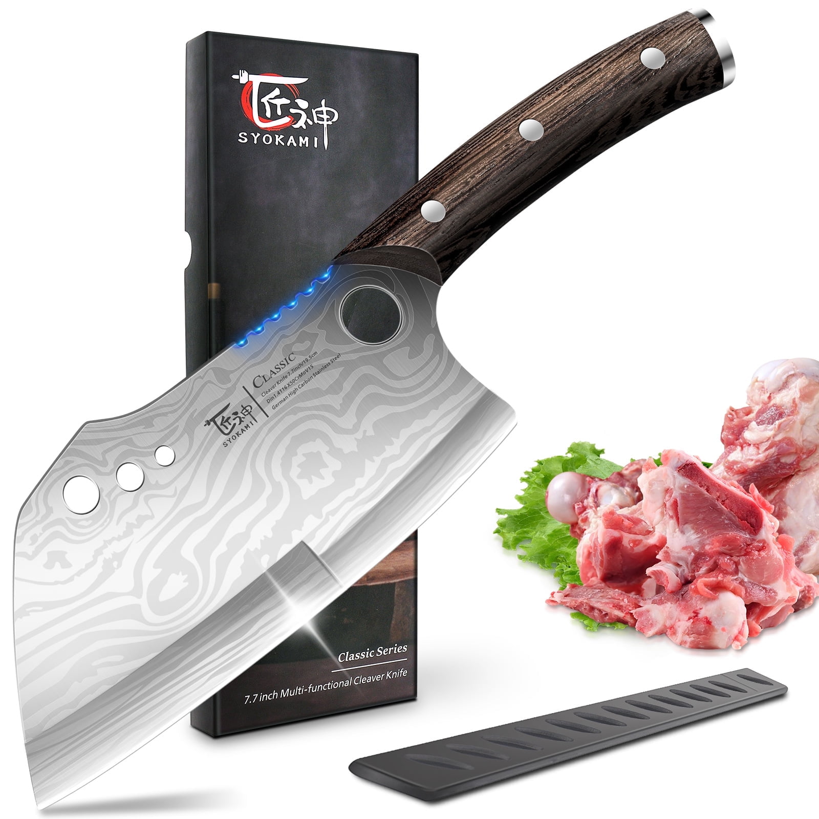 SYOKAMI Multifunction Chinese Chef Knife, 7.7 Inch Meat Cleaver With ...