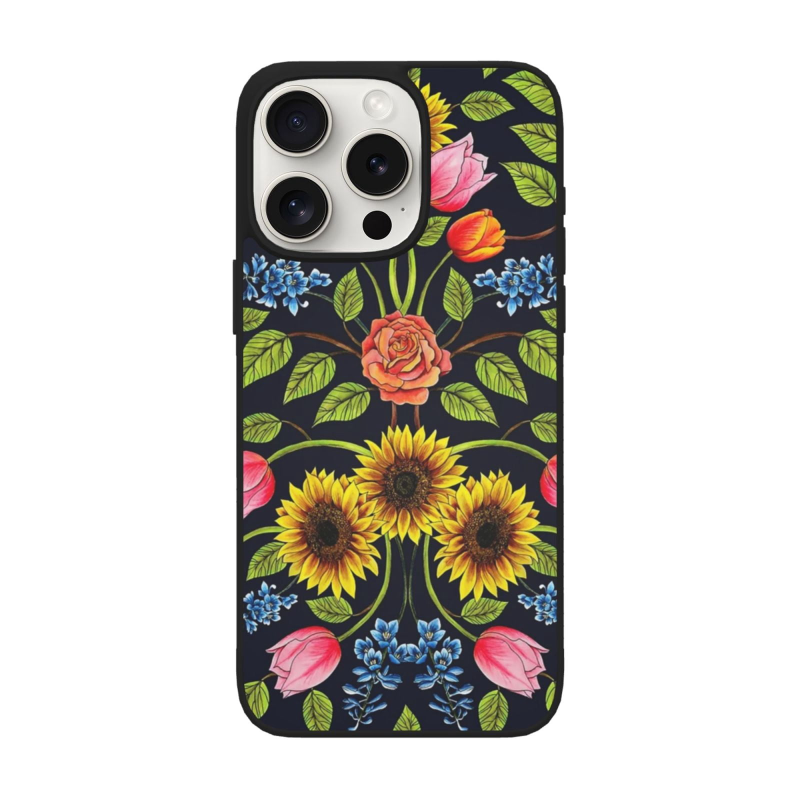 SYSFOURC Dark Floral Print Sunflowers Tulips Roses Flowers Phone Case ...