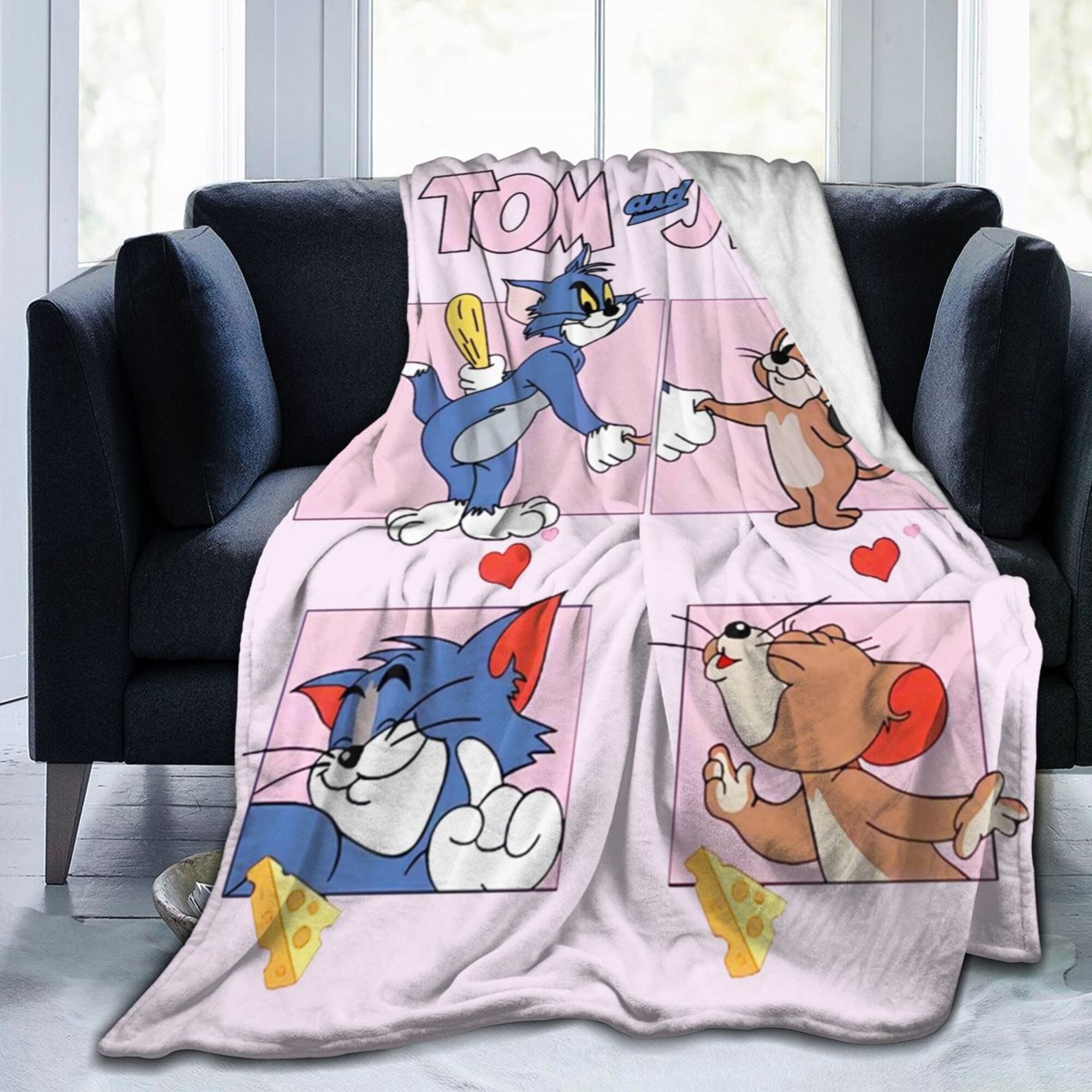SYSFOURC Tom Cat and Jerry Mouse Throw Blanket for Bed,Soft Collage ...