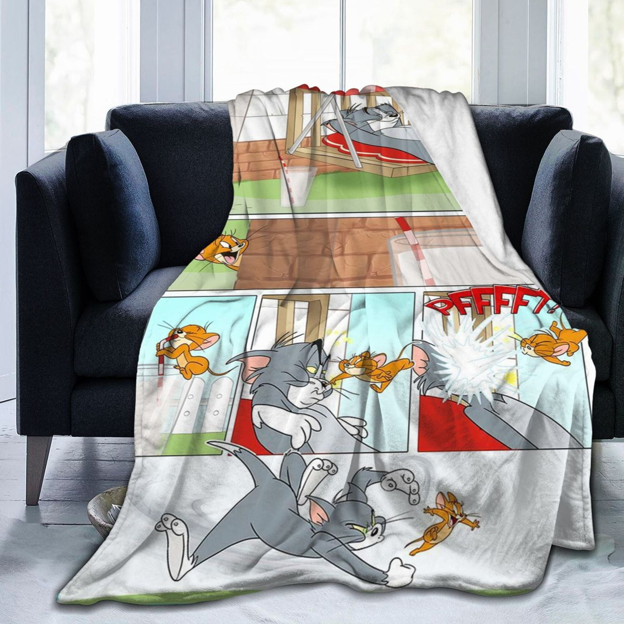 SYSFOURC Tom Cat and Jerry Mouse Throw Blanket for Bed,Soft Collage ...