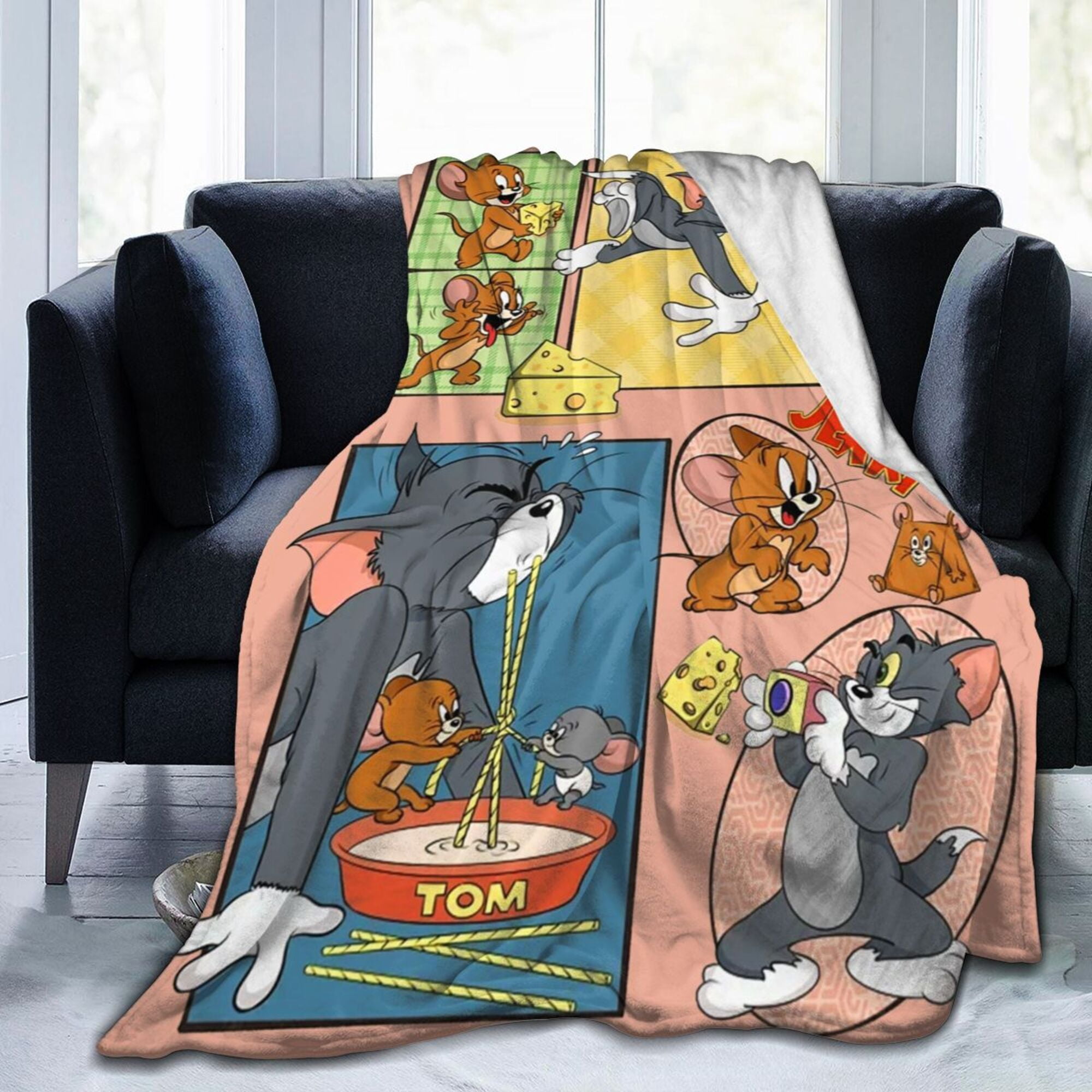 SYSFOURC Tom Cat and Jerry Mouse Throw Blanket for Bed,Soft Collage ...