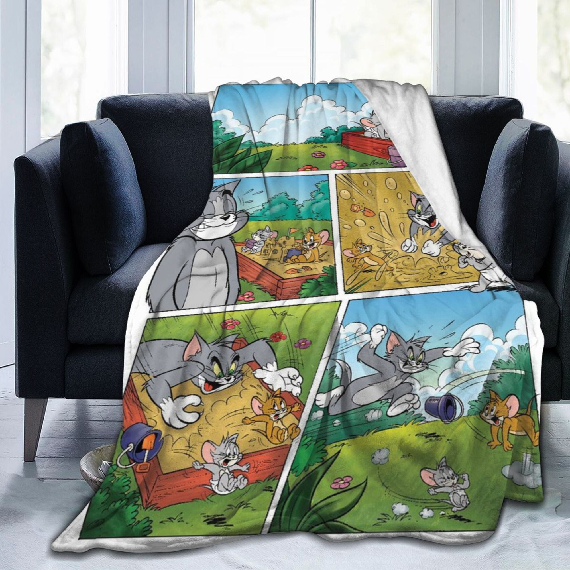 SYSFOURC Tom Cat and Jerry Mouse Throw Blanket for Bed,Soft Collage Blanket for Bedroom,Cute ...
