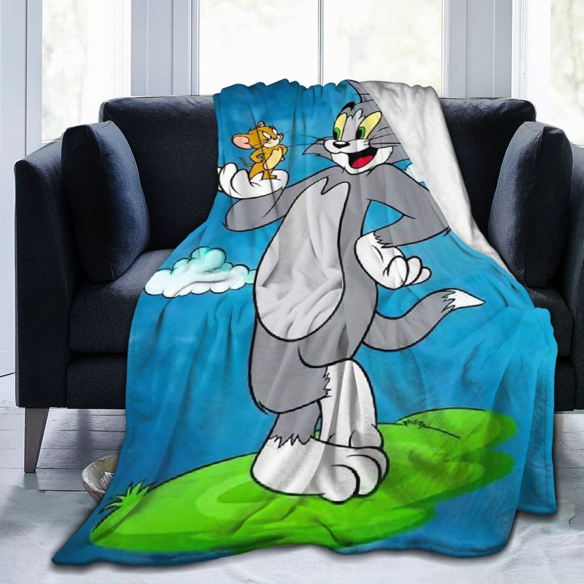 SYSFOURC Tom Cat and Jerry Mouse Throw Blanket for Bed,Soft Collage Blanket for Bedroom,Cute ...