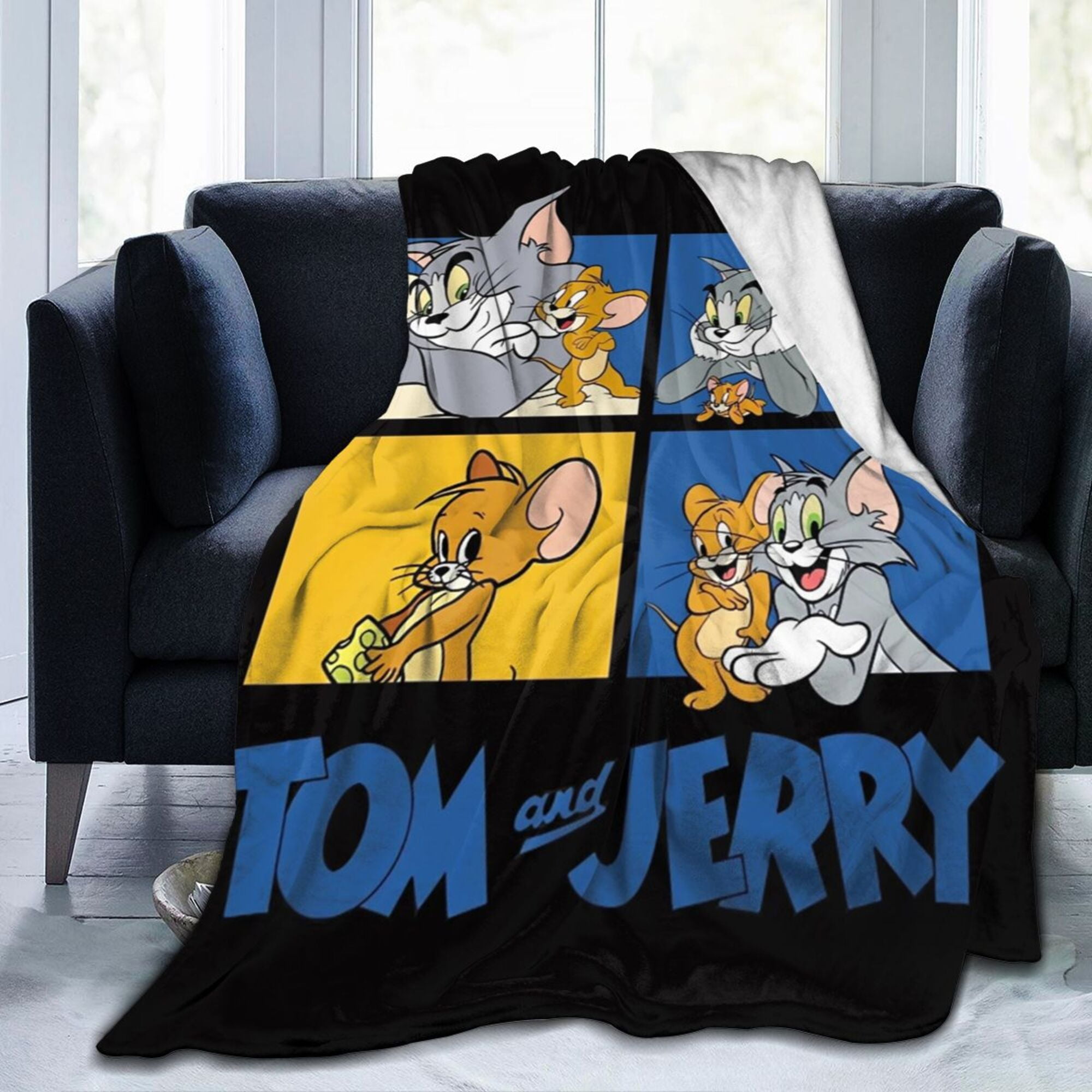SYSFOURC Tom Cat and Jerry Mouse Throw Blanket for Bed,Soft Collage ...