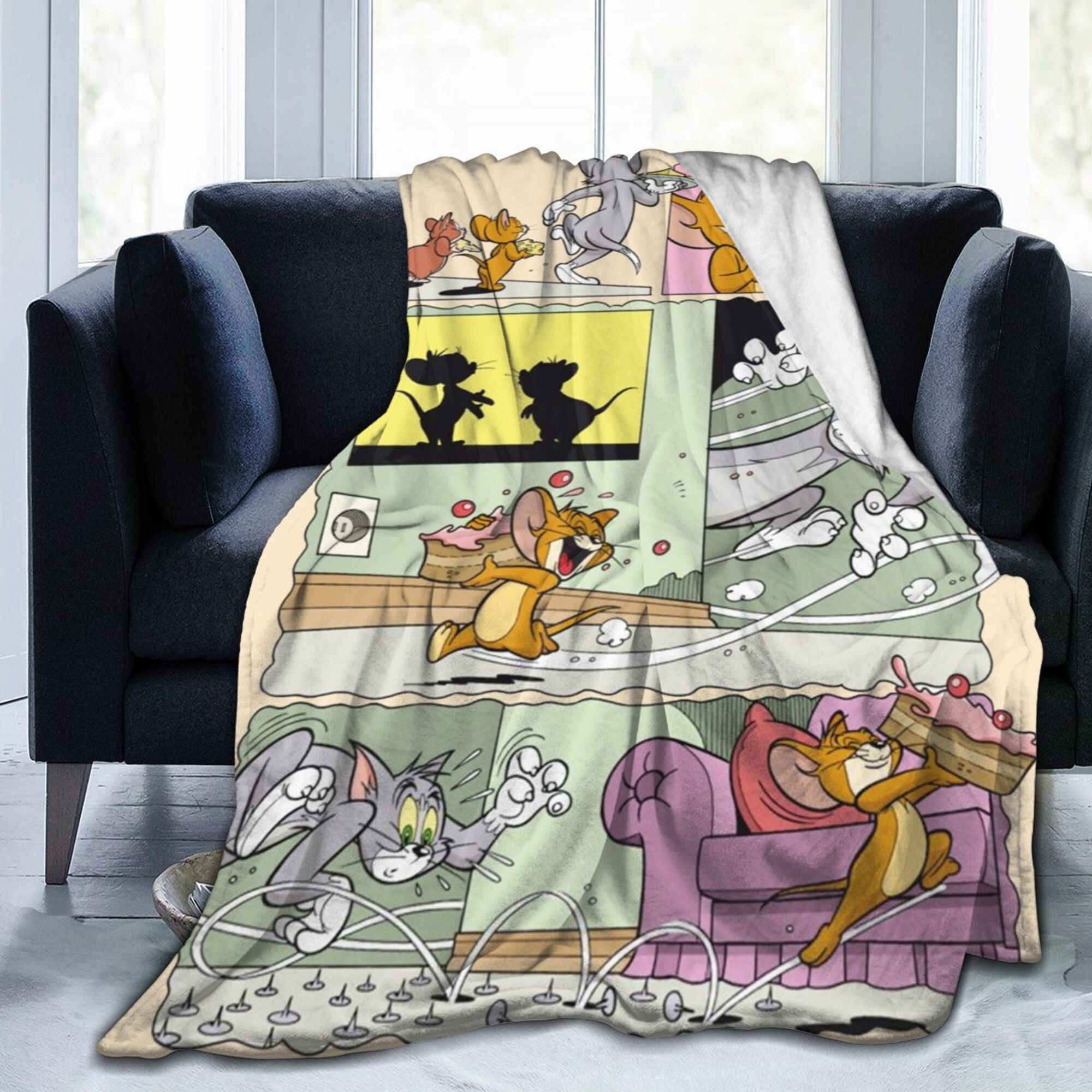 SYSFOURC Tom Cat and Jerry Mouse Throw Blanket for Bed,Soft Collage ...