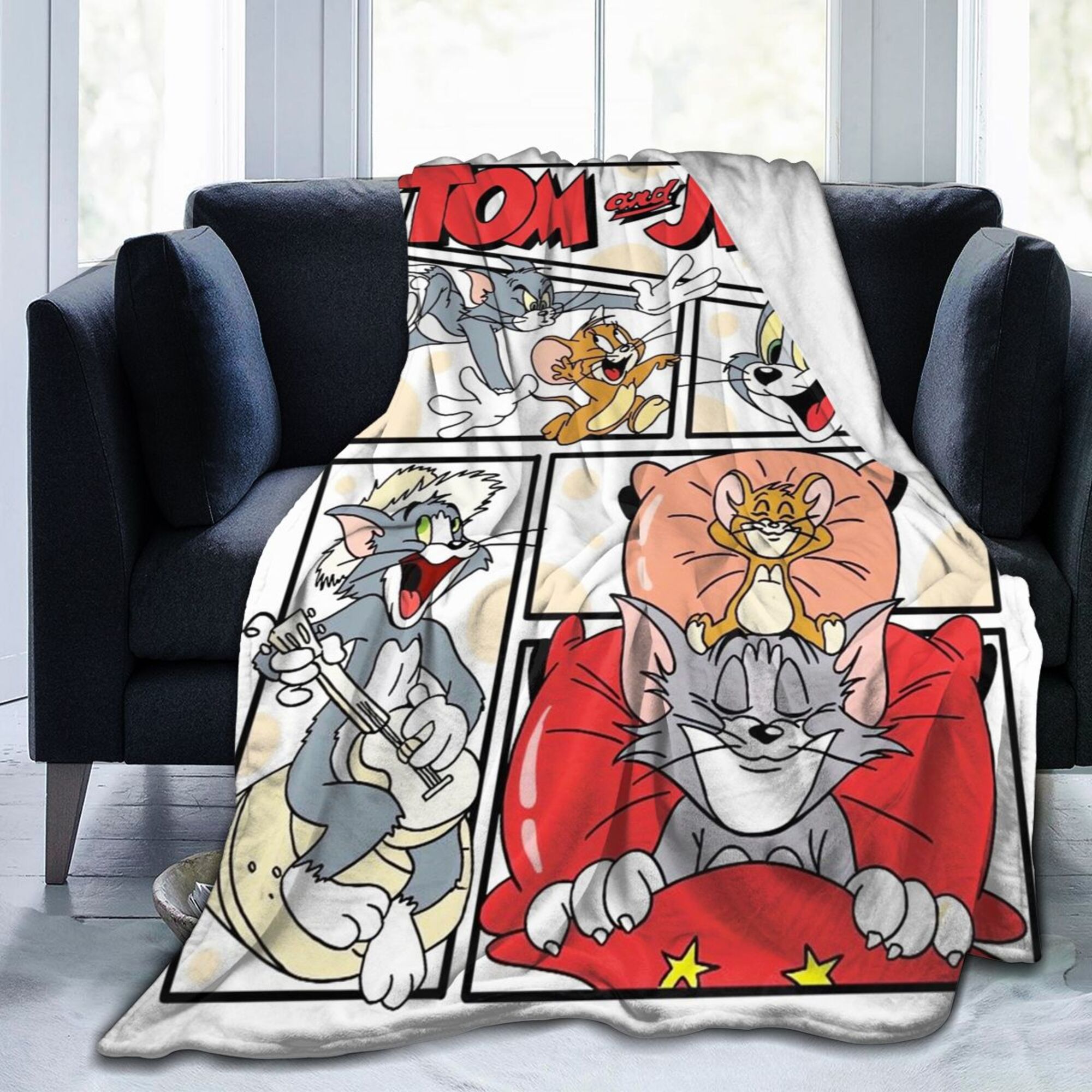 SYSFOURC Tom Cat and Jerry Mouse Throw Blanket for Bed,Soft Collage ...