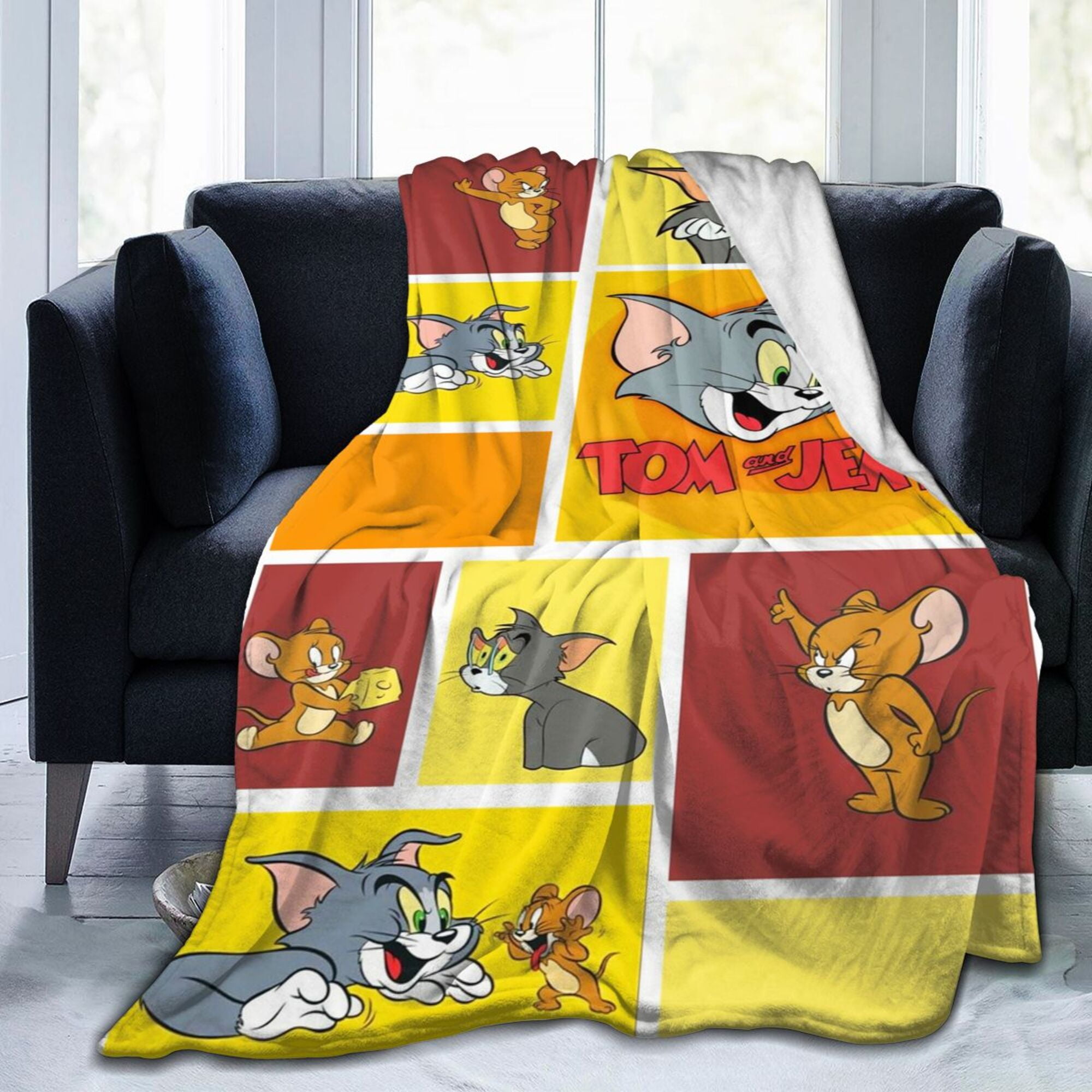 SYSFOURC Tom Cat and Jerry Mouse Throw Blanket for Bed,Soft Collage Blanket for Bedroom,Cute ...