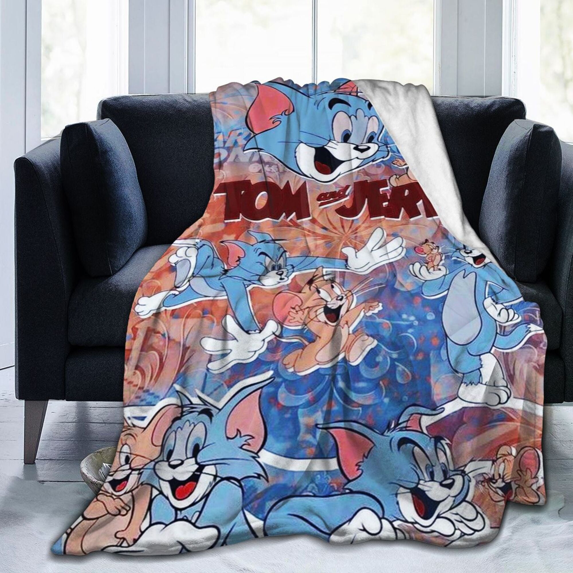 SYSFOURC Tom Cat and Jerry Mouse Throw Blanket for Bed,Soft Collage ...