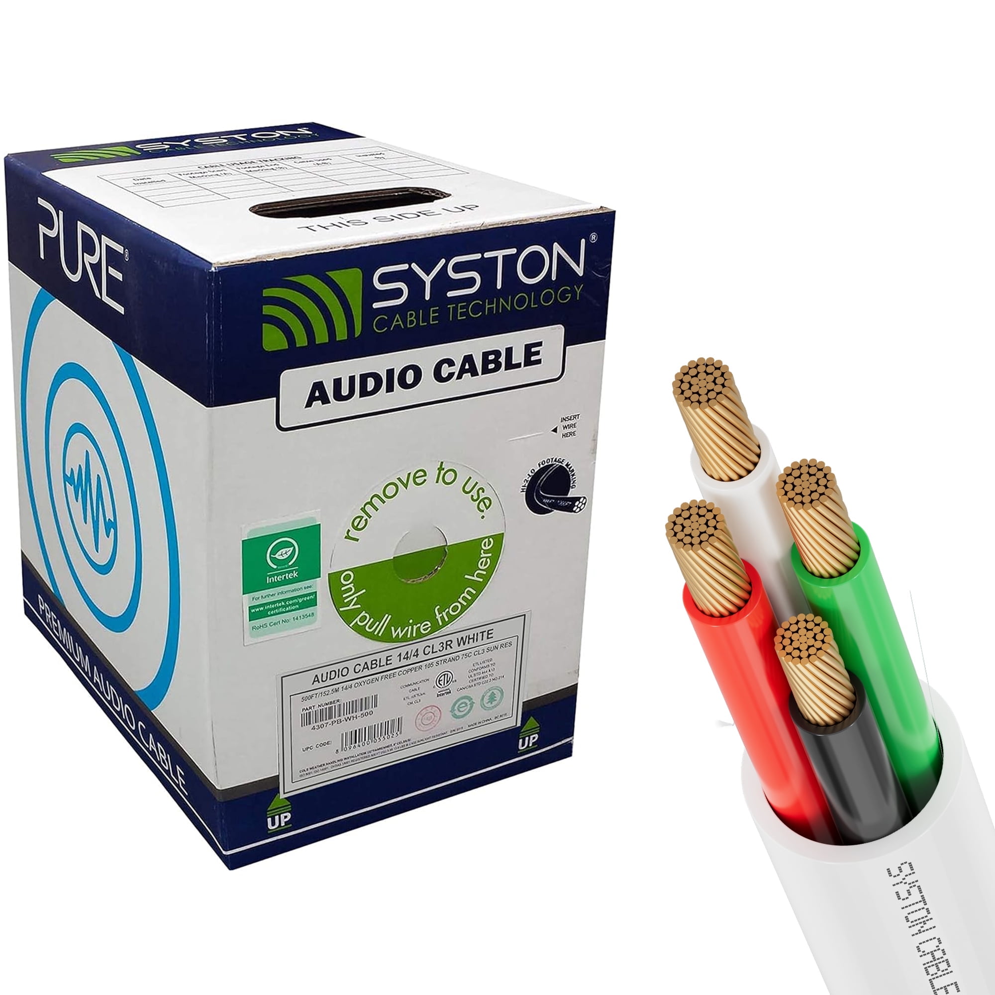 SYSTON CABLE TECHNOLOGY 14/4 Stranded OFC Audio Cable, UL/ETL CL3R/FT4/CMR 14 Gauge 4 Conductors ...
