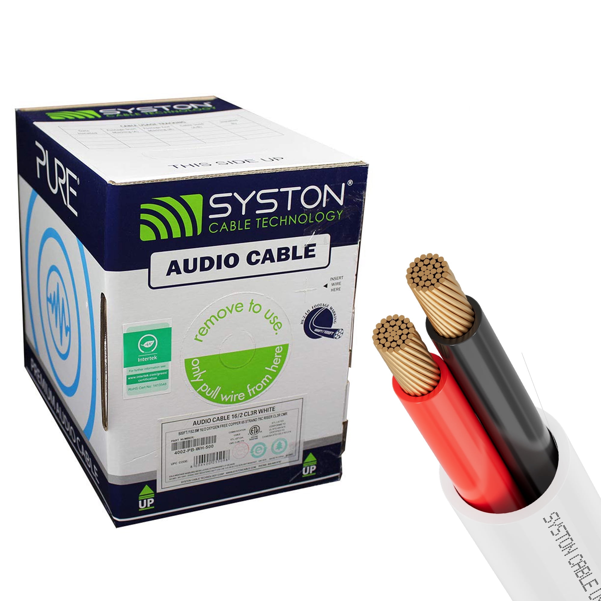SYSTON CABLE TECHNOLOGY 16/2 Stranded OFC Audio Cable, UL/ETL CL3R/FT4/CMR 16 Gauge 2 Conductors ...