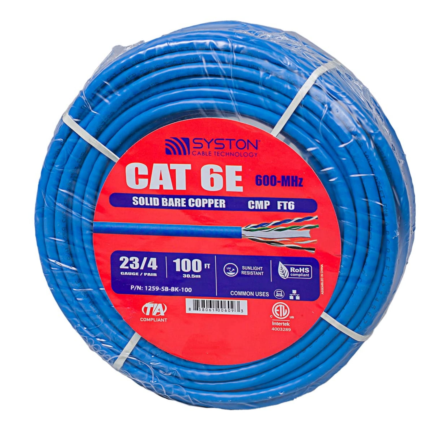 SYSTON CABLE TECHNOLOGY Cat 6E Ethernet Network Cable - 20 FT，600MHz 23AWG Solid Bare Copper ...