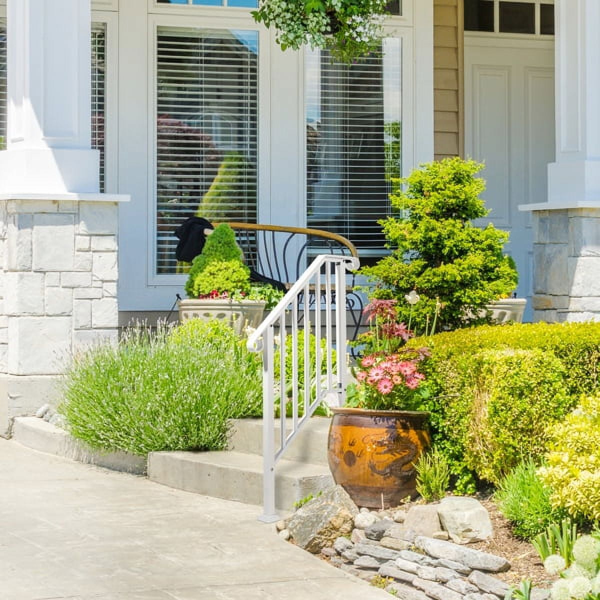 SYTHERS 1 Step White Handrail, Mattle Wrought Iron Handrail 1 Step ...