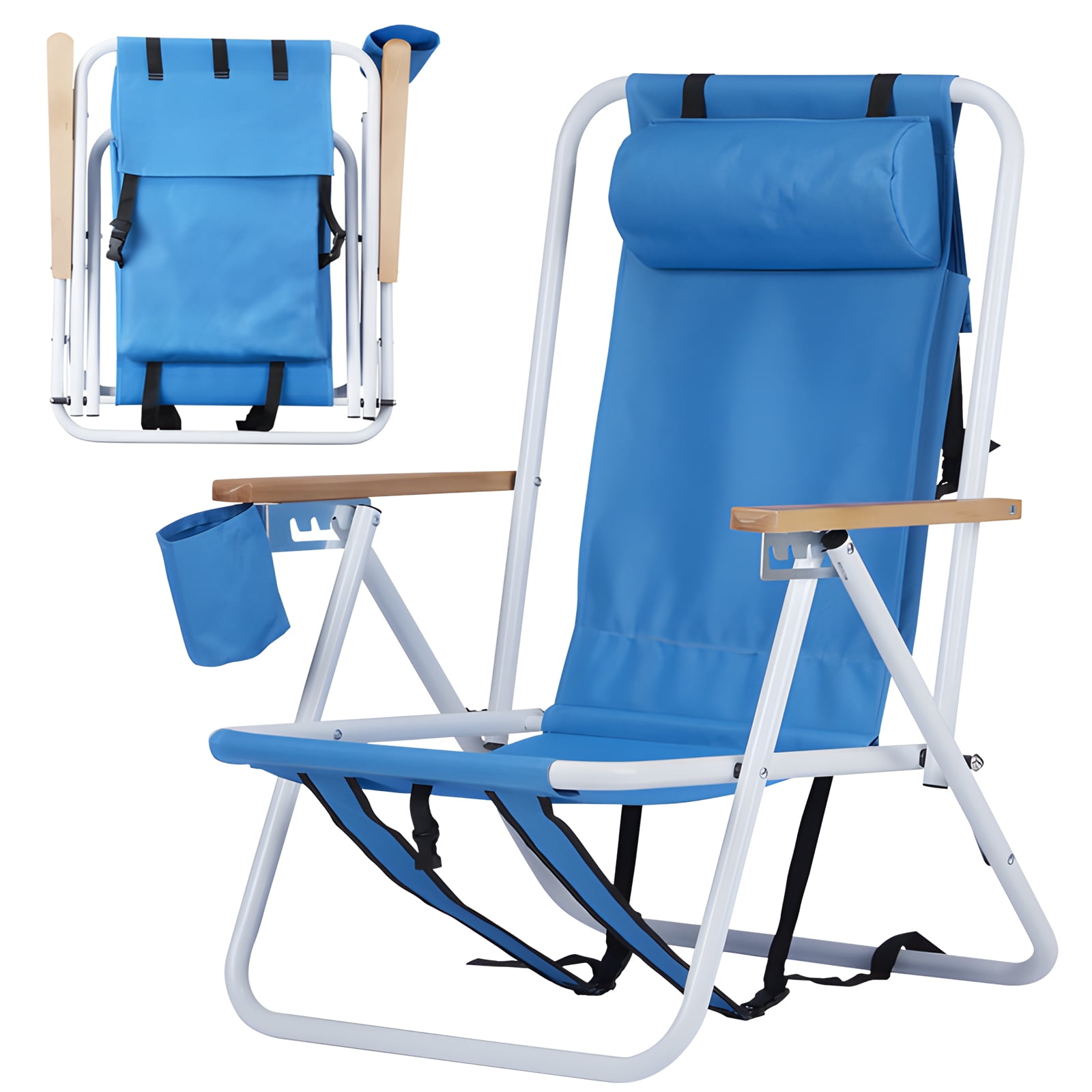SYTHERS 2 Pieces Beach Chair for Adults, Folding Beach Chair with Cup ...