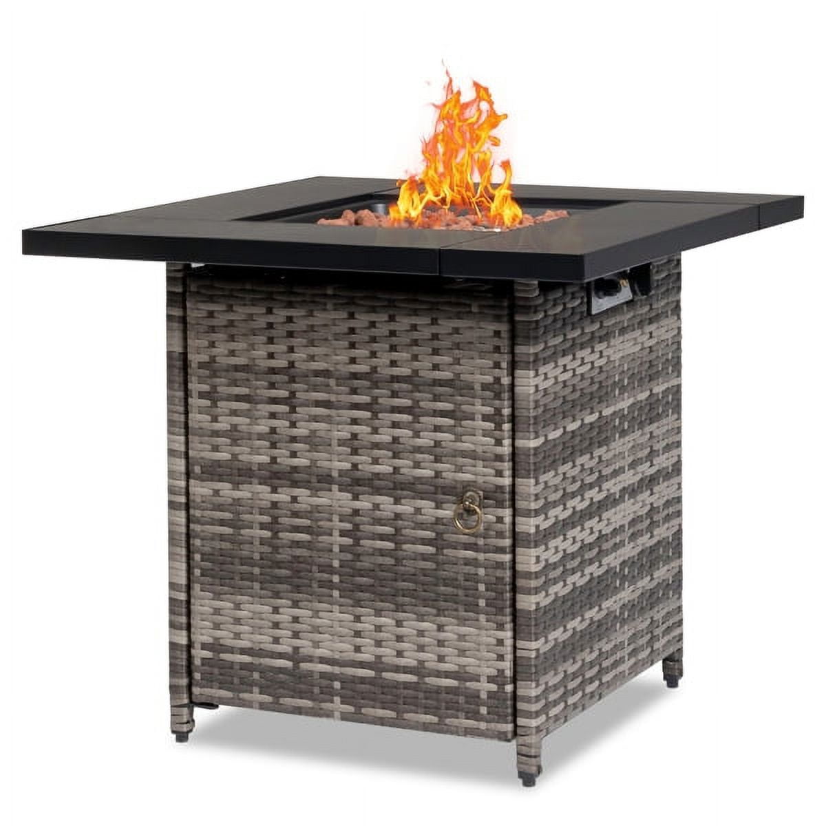 SYTHERS 28in Black Gas Fire Pit, Outdoor Propane Gas Burning Firepit ...