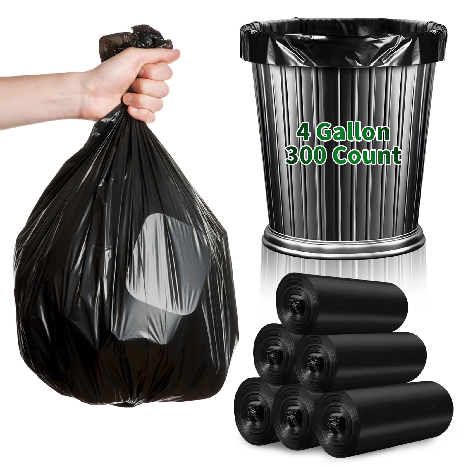 SYTHERS 4 Gallon Small Trash Bags, 300 Counts Wastebasket Bags Extra ...