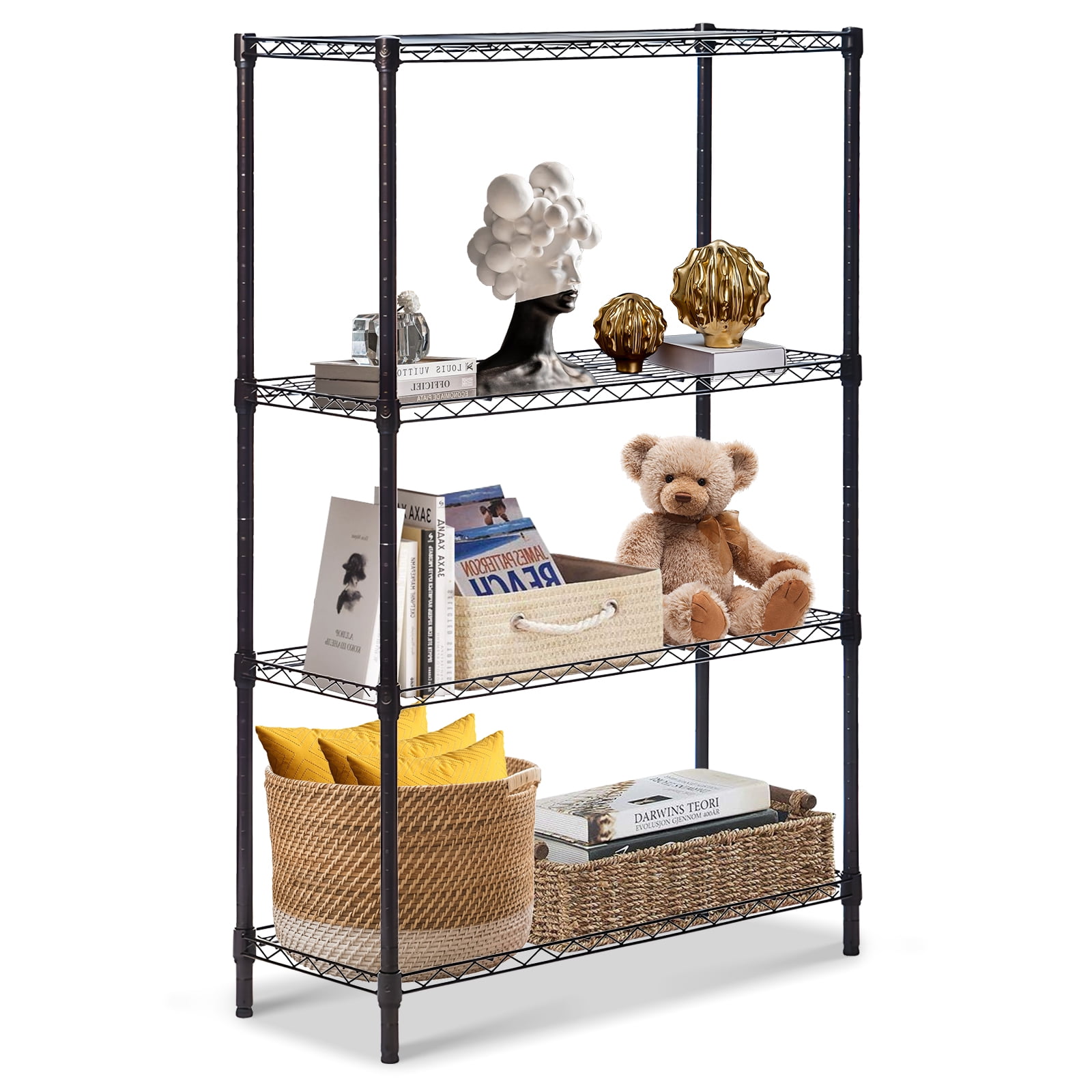 SYTHERS 4-Shelf Metal Storage Rack, 36"x 55"x 14" Wire Shelving Unit ...