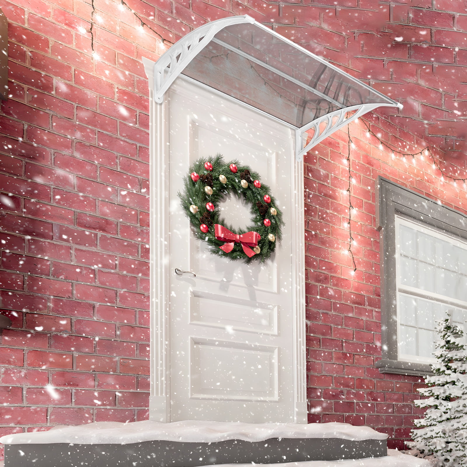 SYTHERS 40"x 32" Outdoor Window Awning, UV Front Door Patio Canopy for Snow Sunlight Protectio ...