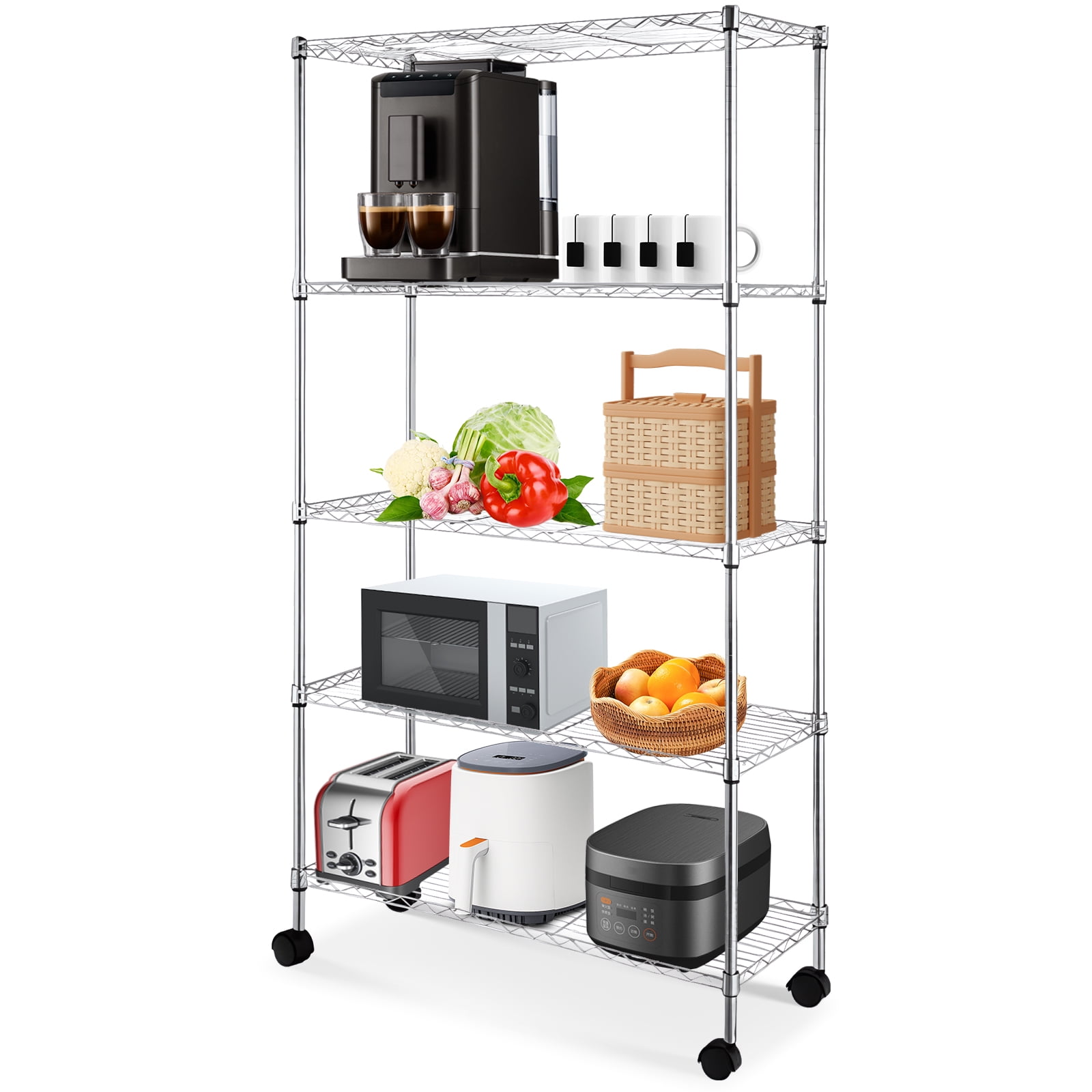 SYTHERS 5 Tier Heavy Duty Wire Shelving Unit with Wheels, 35 x 14 x 65 ...