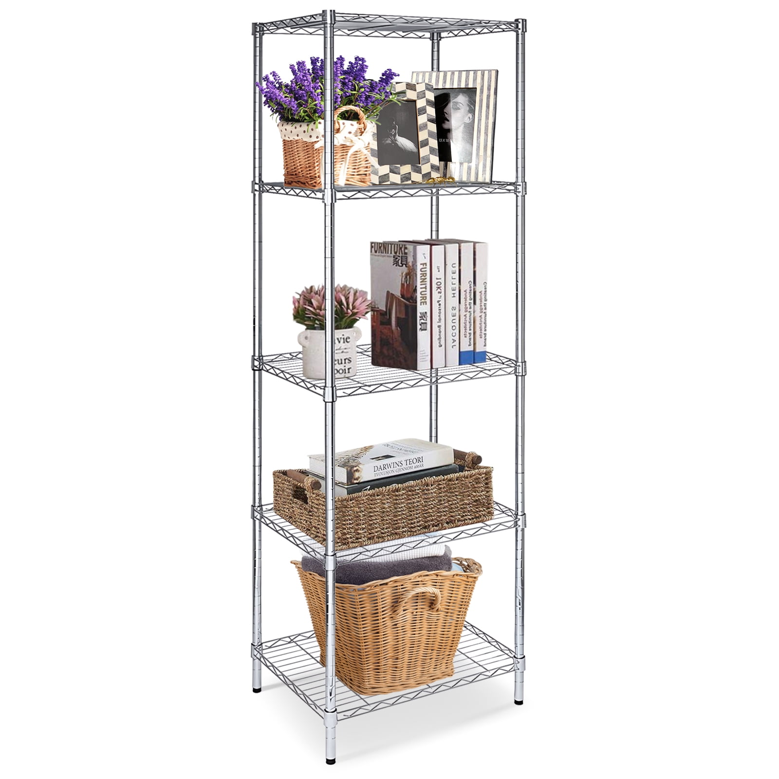 SYTHERS 5 Tier Shelving Unit 22 x 18 x 70" Metal Large Storage Rack ...