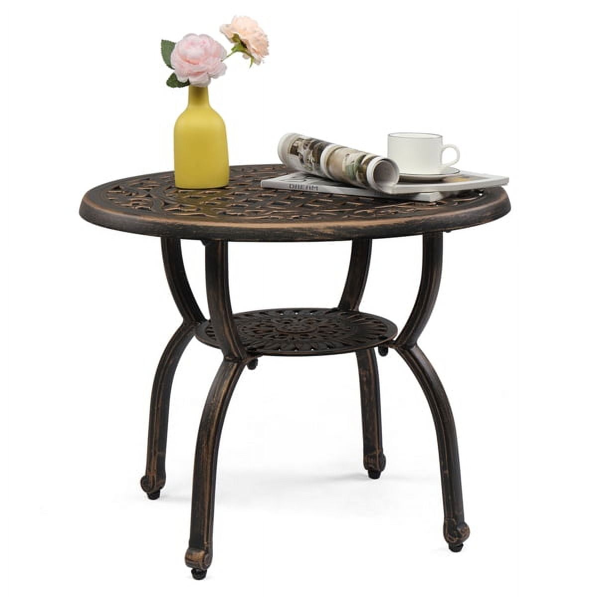 SYTHERS Antique Bronze Cast Aluminum Outdoor Side Table, Anti-Rust ...