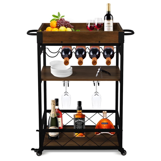 SYTHERS Bar Cart with Removable Food Tray, 3 Tier Home Serving Cart on ...