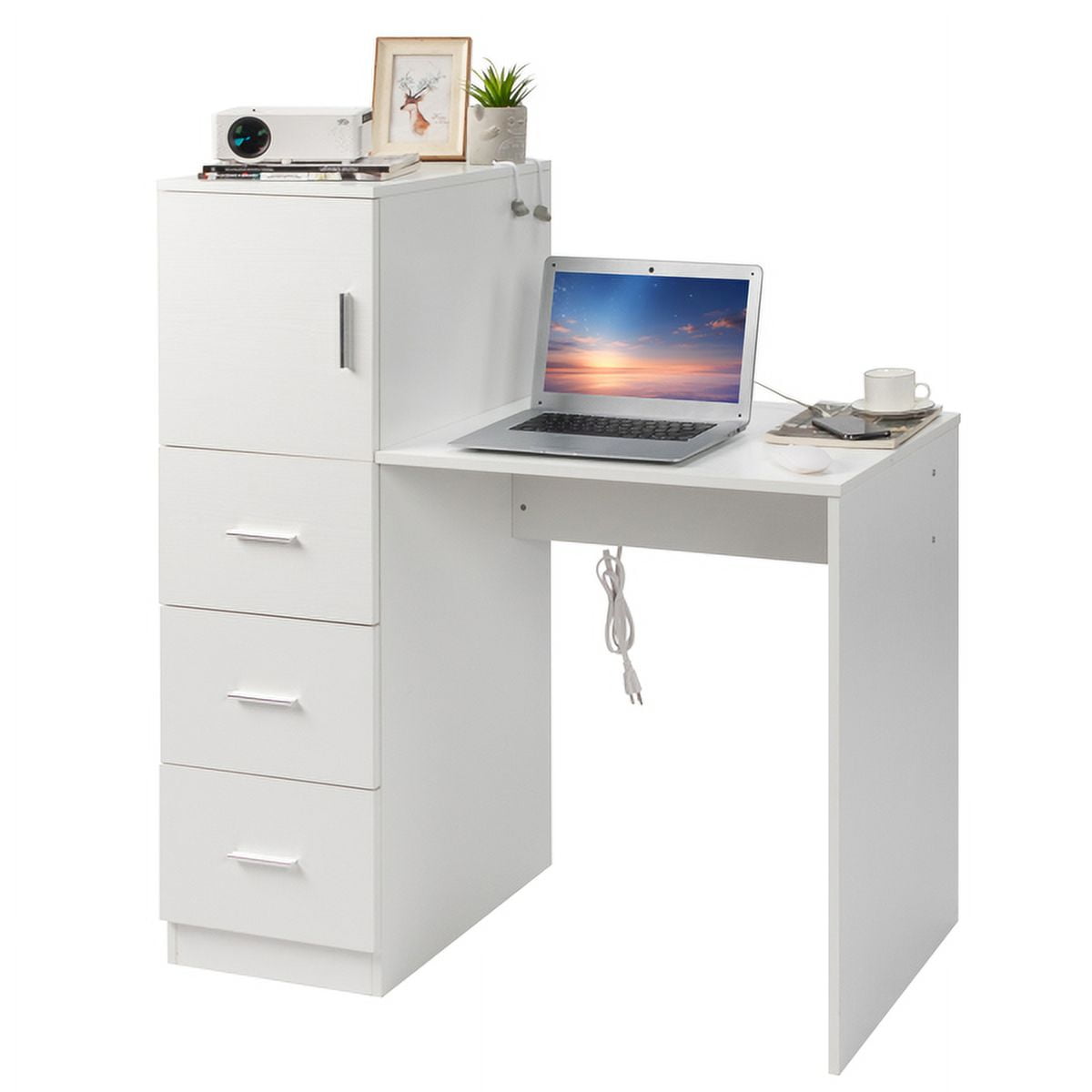 SYTHERS Computer Desk with 3 Storage Drawers & Door, Office Desk with 2 ...