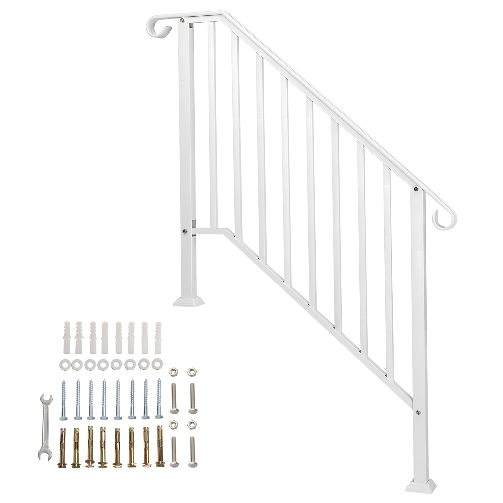 SYTHERS White 3 Steps Handrail,Handrails for Outdoor Steps Fit 0 to 3 ...