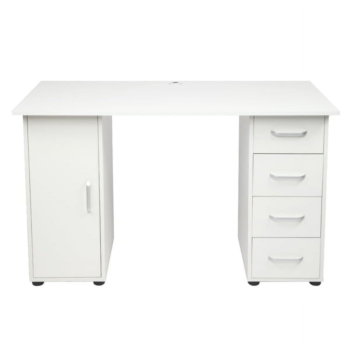 SYTHERS White Computer Desk with 4 Storage Drawers and Cabinet, Office ...