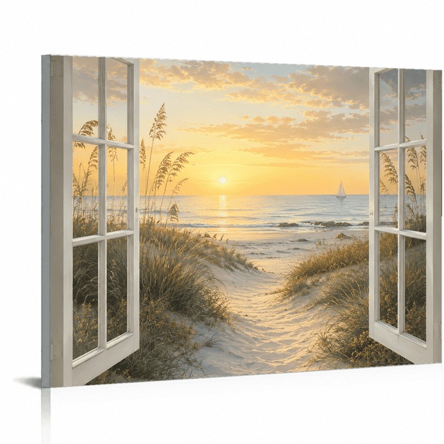 SYVVY Canvas Wall Art 16X20 Inch, Golden Beach Sunrise Through an Open ...