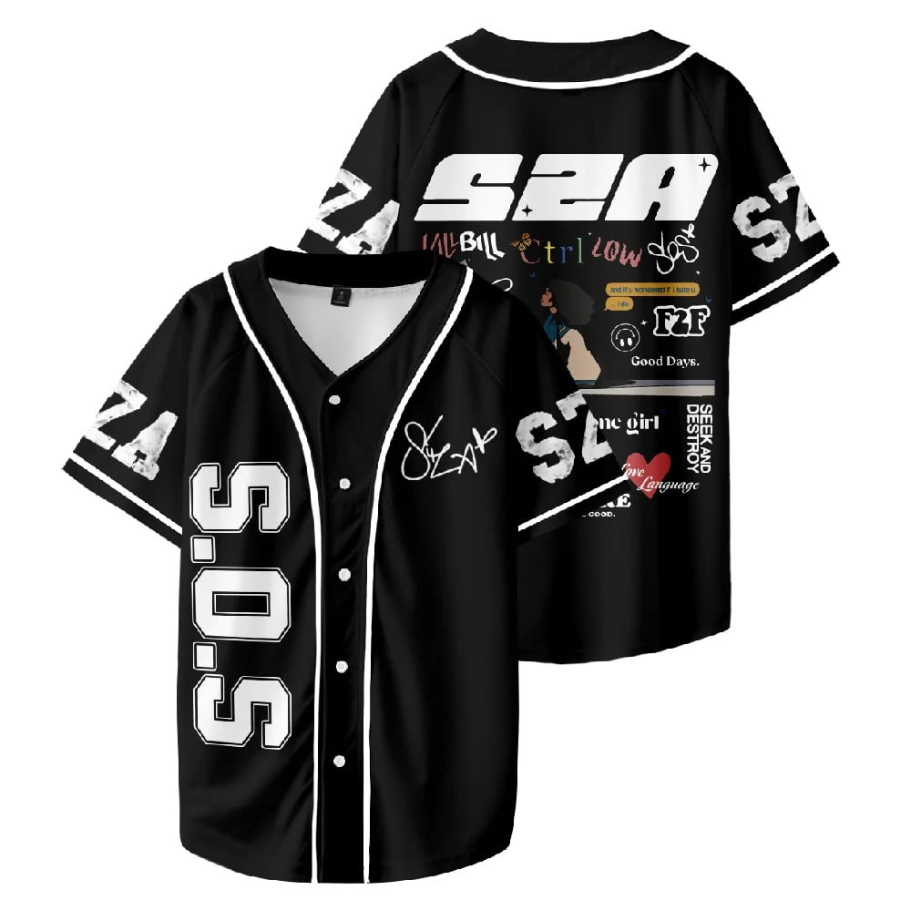 SZA JERSEY SOS Blind New Album T-shirt V-Neck Short Sleeve Buttons ...