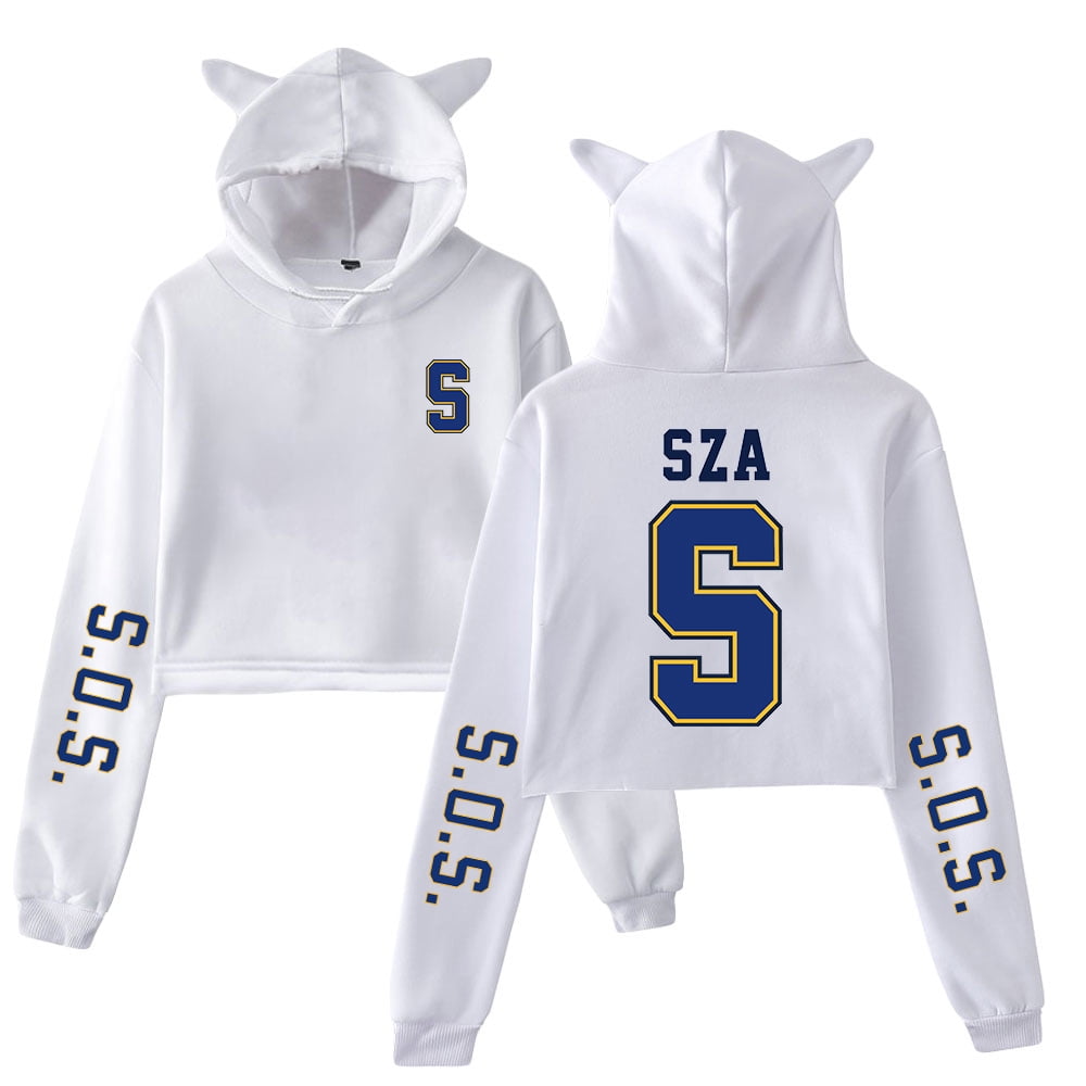 SZA SOS Blind New Album Pullover Cat Ears Hoodie Long Sleeve Crop Top ...