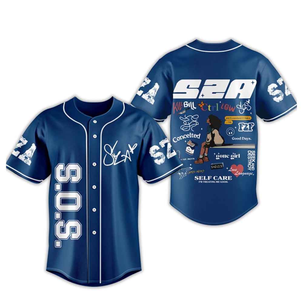 SZA SOS Merch Jersey Baseball Shirt V-Neck Short Sleeve Tee 2023 World ...