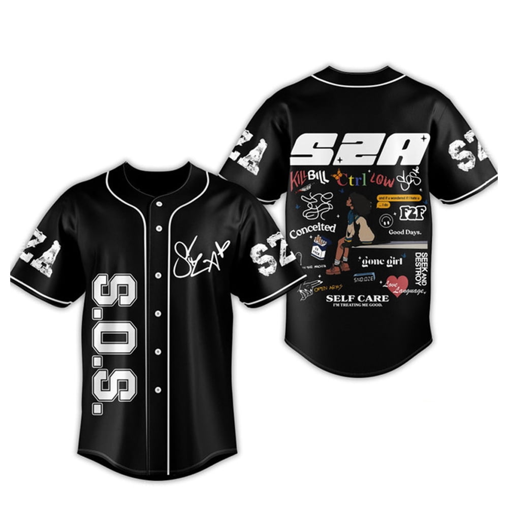 SZA SOS Merch Jersey Baseball Shirt V-Neck Short Sleeve Tee 2023 World ...