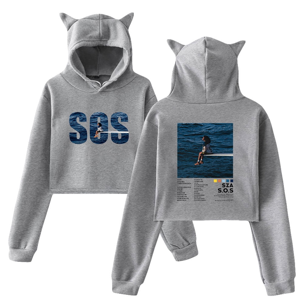 SZA SOS Music Album Merch Pullover Cat Ears Hoodie Female Crop Top ...