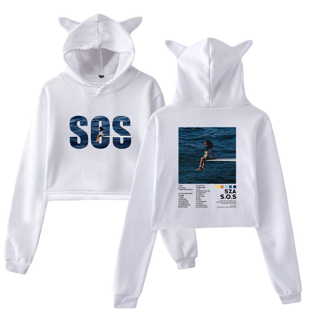 SZA SOS Music Album Merch Pullover Cat Ears Hoodie Female Crop Top ...
