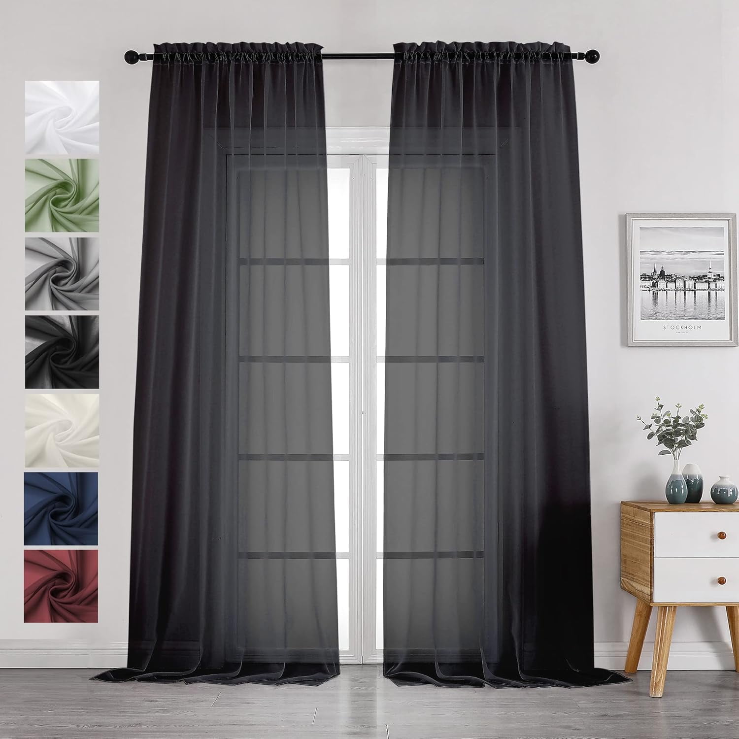 SZCOAO-2 Panels Solid Color Sheer Window Curtains 108 Inches Long ...