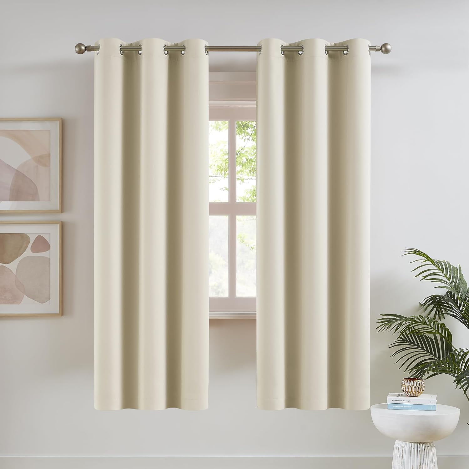 SZCOAO-Beige Curtains 80 Inch Length 2 Panels Set, 34 Inch Wide,Door ...