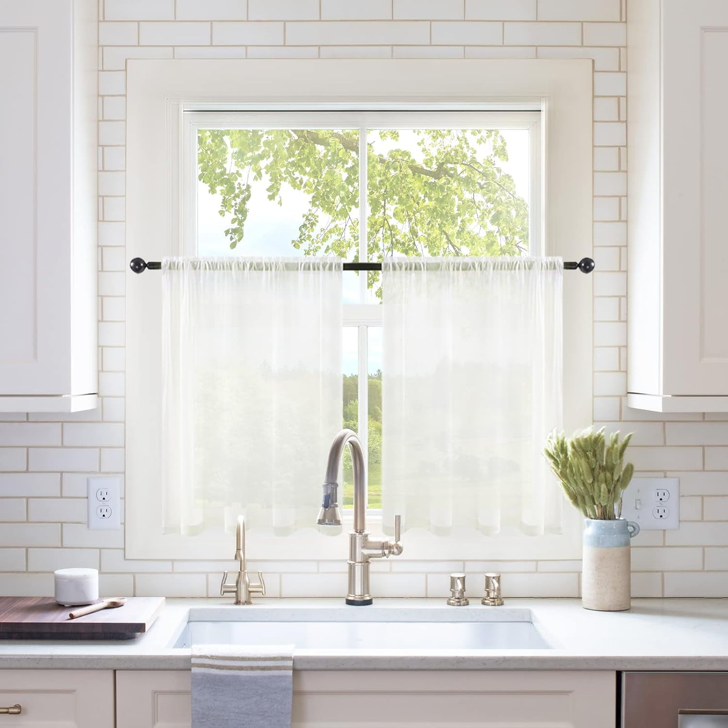 SZCOAO-Short Sheer Curtains 30 Inch Length for Kitchen Bathroom Cafe ...