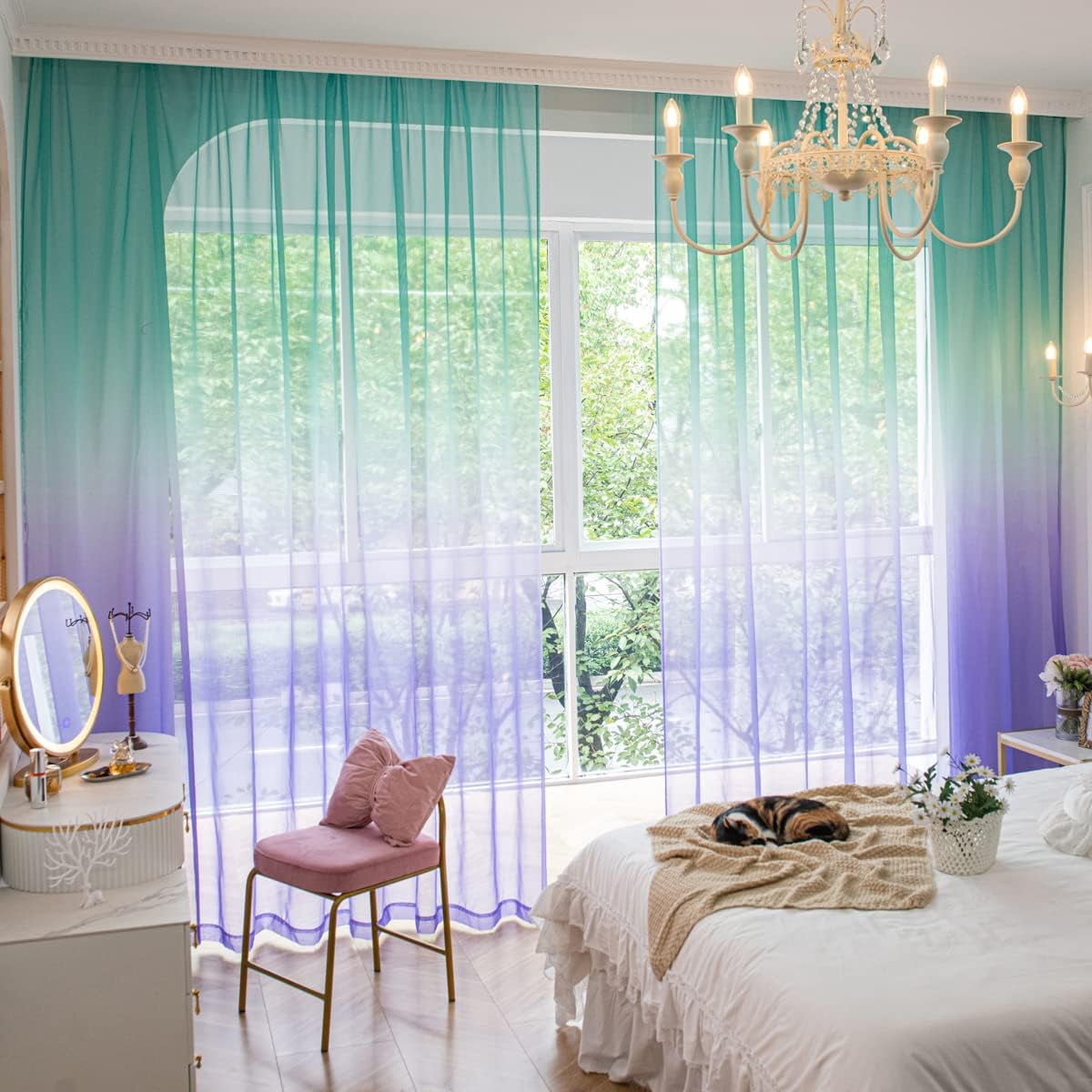 SZCOAO-Windows Gradient Color Sheer Curtains 63 Inches Length 2 Panels ...