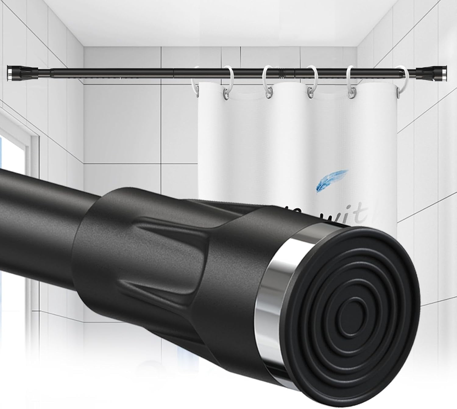 SZCOSO-Black Shower Curtain Rod, 48-100 inch Extra Long Heavy Duty ...