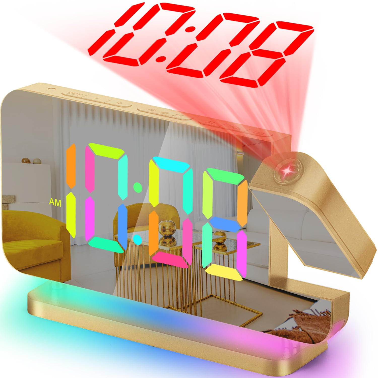 SZELAM Projection Alarm Clock,7.4" LED Mirror Digital Clocks Large ...