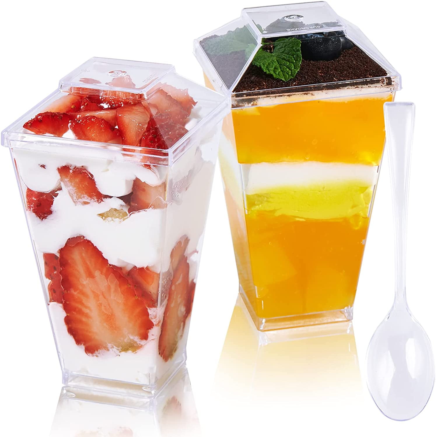 SZH 100 Pack 3 oz Mini Dessert Cups with Spoons and Lids, Square Tall ...