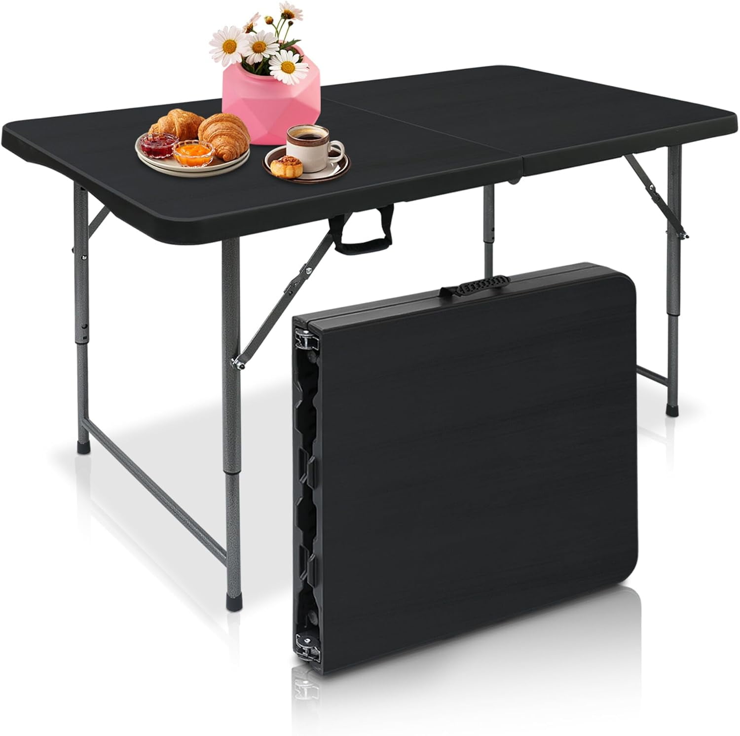 SZH 4 Foot Portable Plastic Folding Table 4FT 48" Half Foldable Heavy ...