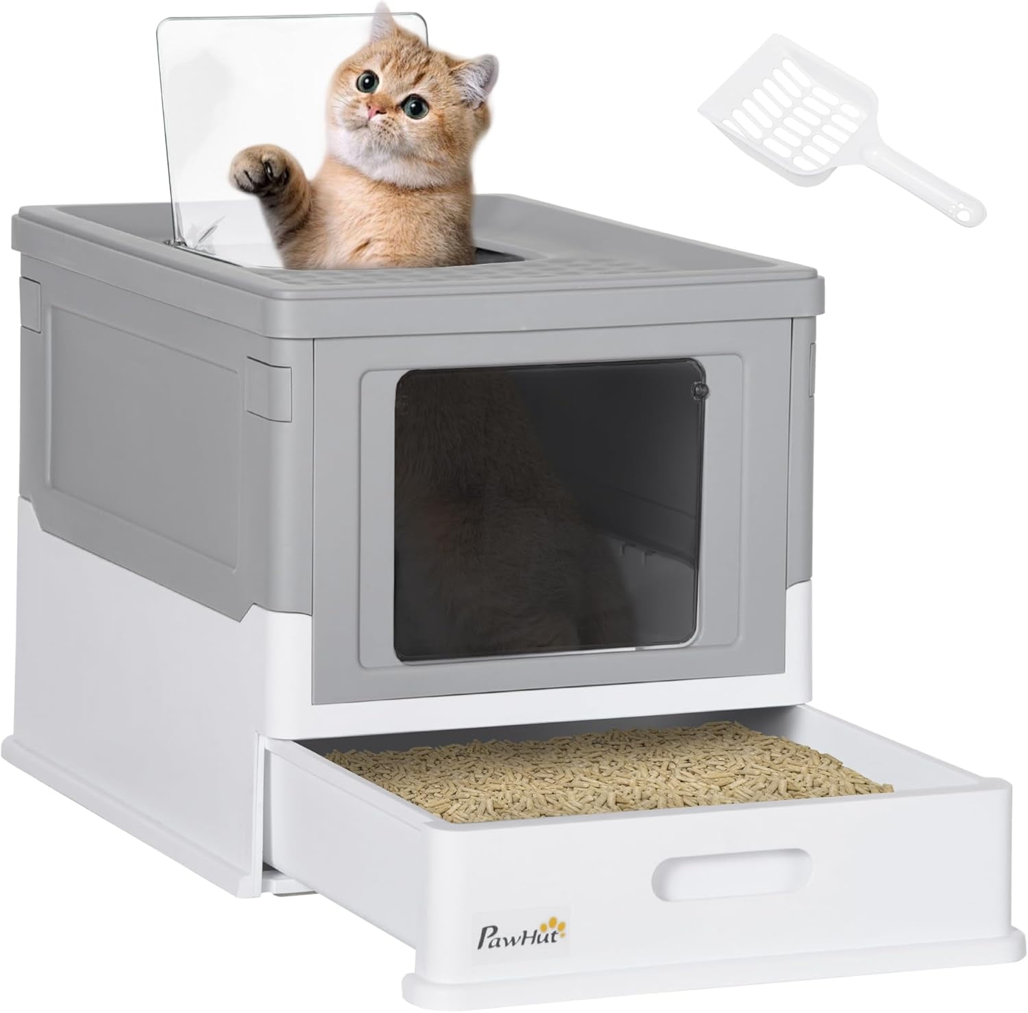 SZH Fully Enclosed Cat Litter Box with Scoop, Hooded Cat Litter House with Drawer Type Tray ...
