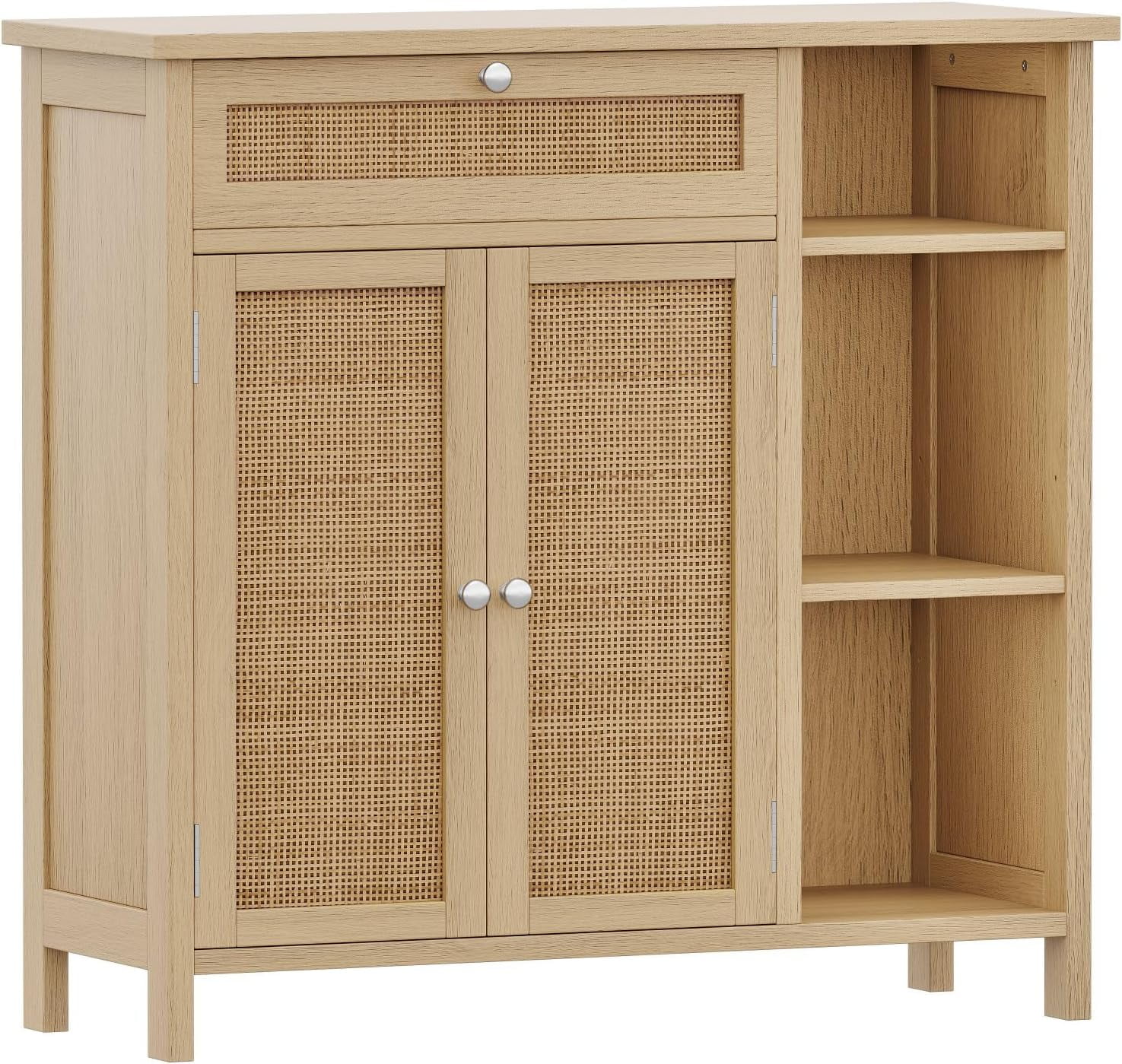 SZH Rattan Bathroom Cabinet with Doors, Bathroom Floor Cabinet Natural ...