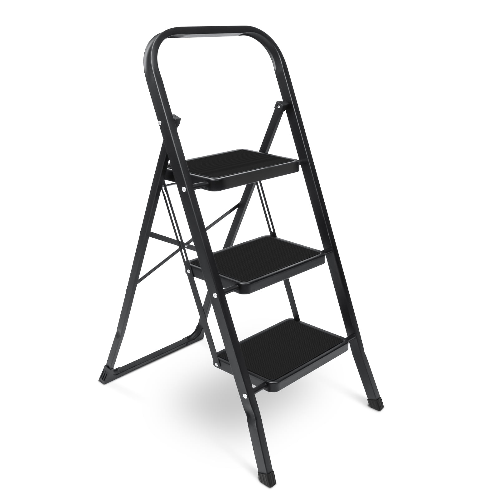 SZHLUX 3 Step Ladder, Foldable Steel Stool with Wide Anti-Slip Pedals ...